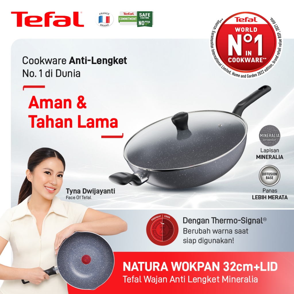 Jual Tefal Wajan Anti Lengket / Penggorengan / Pan - Natura Wokpan 32cm Dengan Tutup - Garansi 1 ...
