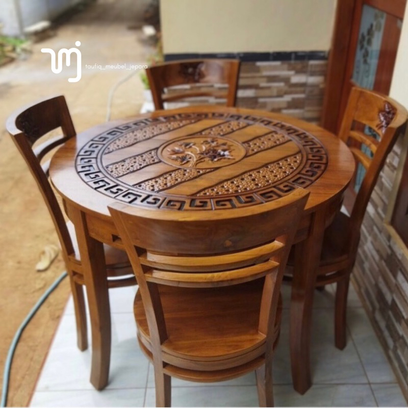 Jual Meja Makan Set Jati / Kursi Meja Makan Bundar / Meja Makan Minimalis modern | Shopee Indonesia