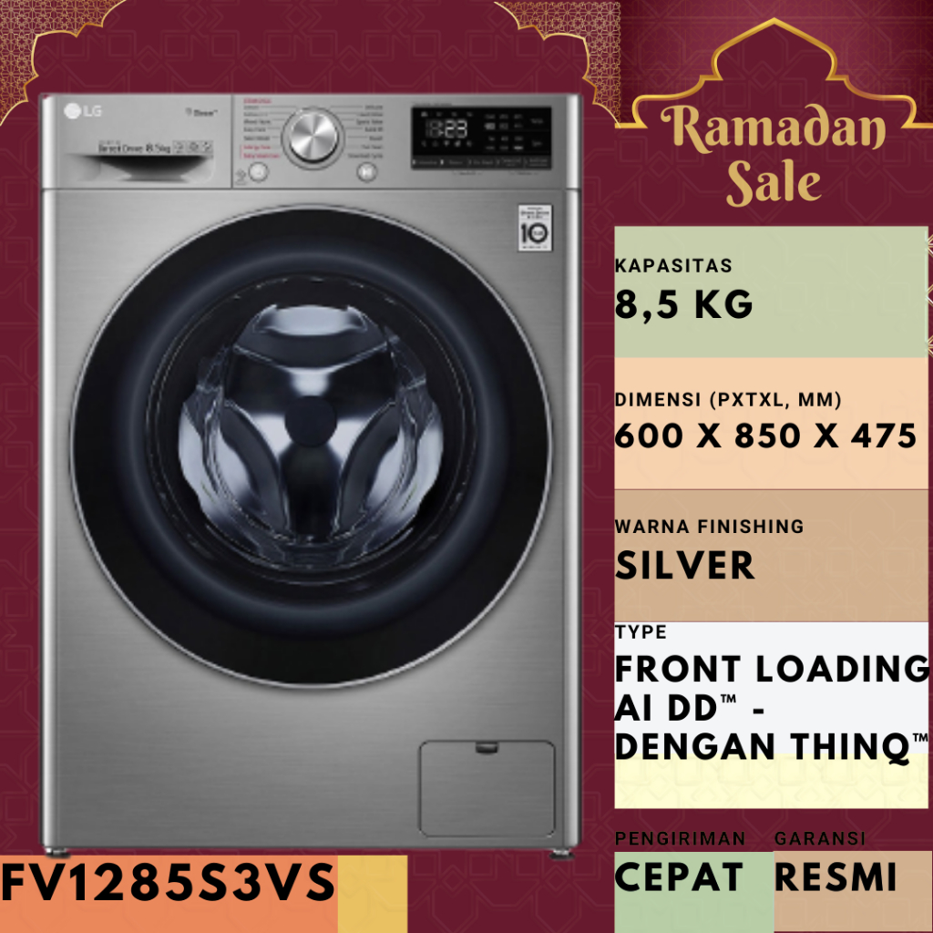 Jual LG FV1285S3VS Mesin Cuci Front Loading 8,5 Kg Inverter Direct ...