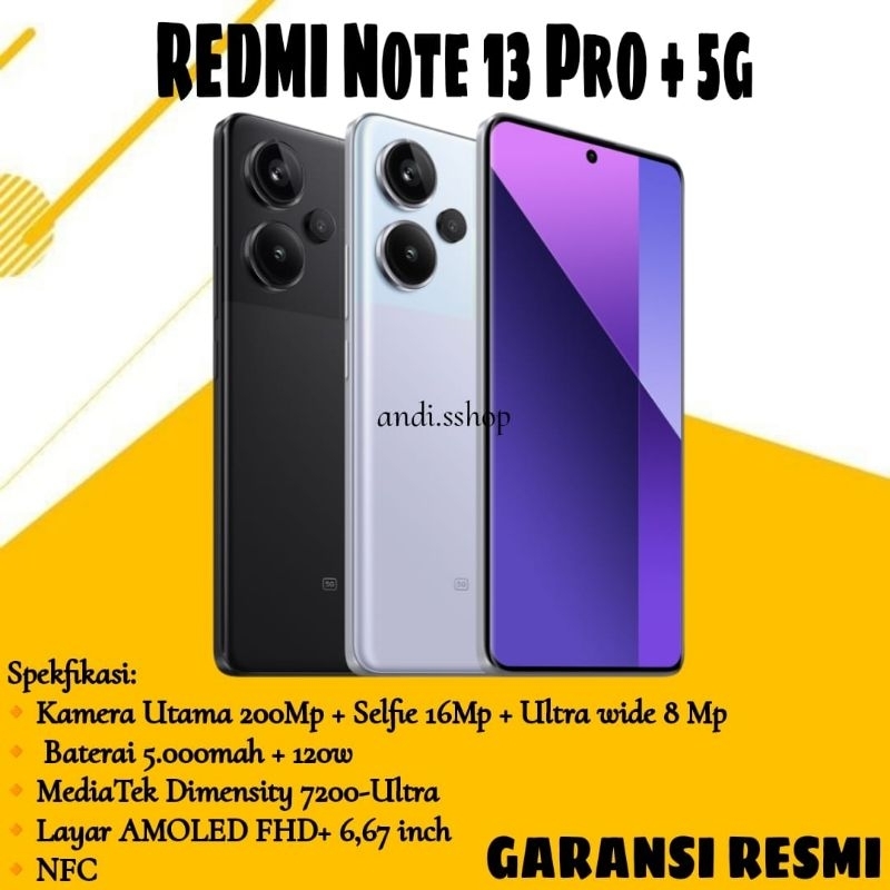 Jual XIAOMI REDMI NOTE 13PRO+ JARINGAN 5G RAM 12/512GB GARANSI RESMI ...