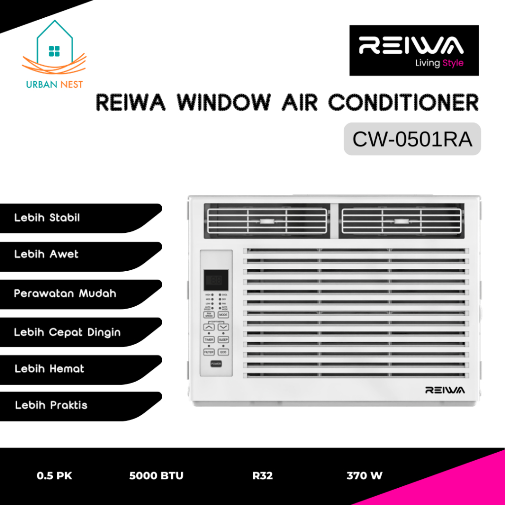Jual AC WINDOW REIWA 0.5 PK 5000 BTU Window Air Conditioner CW - 0501RA ...