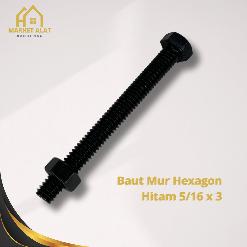 Jual Baut Mur Hexagon 5/16 x 3 UNC Baja Hitam Kunci 12 / Full Set Baut Hex Besi Hitam Drat Kasar ...