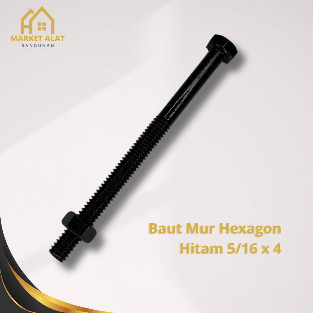 Jual Baut Mur Hexagon 5/16 x 4 UNC Baja Hitam Kunci 12 / Full Set Baut Hex Besi Hitam Drat Kasar ...