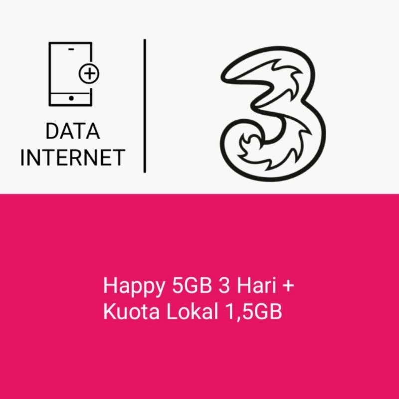 Jual Paket Data Tri - Happy 5GB 3 Hari + Kuota Lokal 1,5GB | Shopee Indonesia