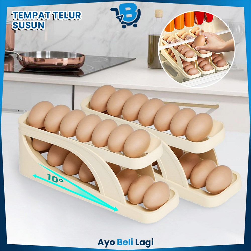 Jual Tempat Telur Ayam Kulkas 2 Tingkat Bergulir Otomatis / Rak Telor ...