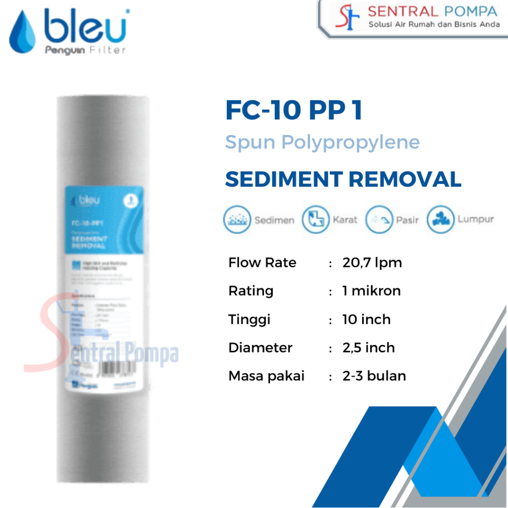 Jual Cartridge Saringan Media Filter Air Penguin Bleu PP Sedimen 10" FC ...