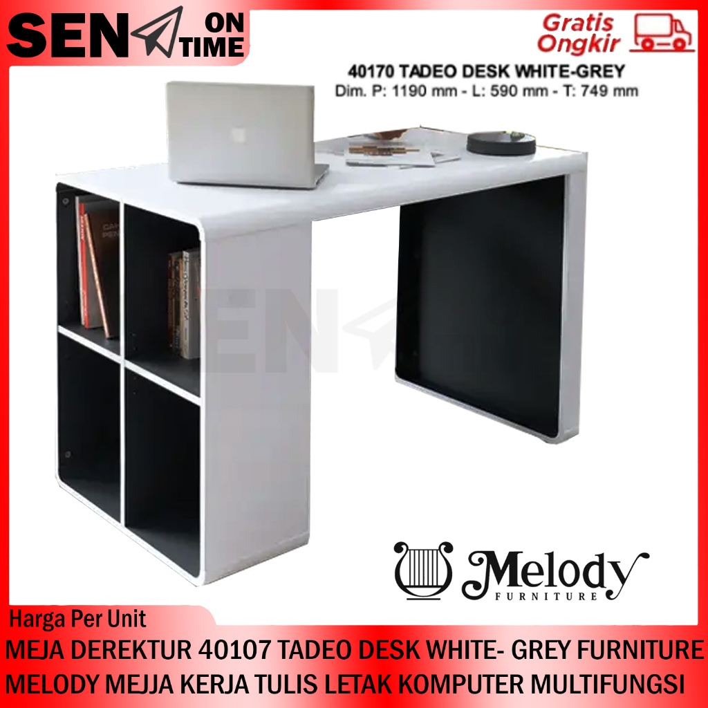 Jual [Instant] MEJA DEREKTUR 40107 TADEO DESK WHITE- GREY FURNITURE MELODY MEJJA KERJA TULIS ...
