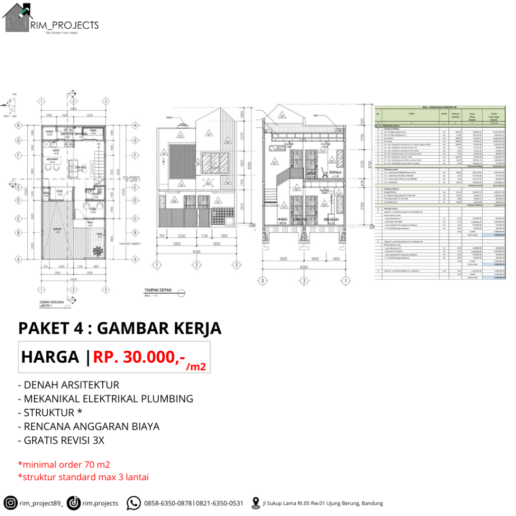 Jual (Bandung) Jasa Desain and Build Arsitektur 2D 3D Animasi Eksterior Denah+RAB (TERLENGKAP ...