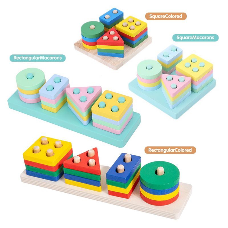 Jual Puzzle Geometri Mainan Kayu Edukasi Anak Shape Sorting Toys Wooden ...