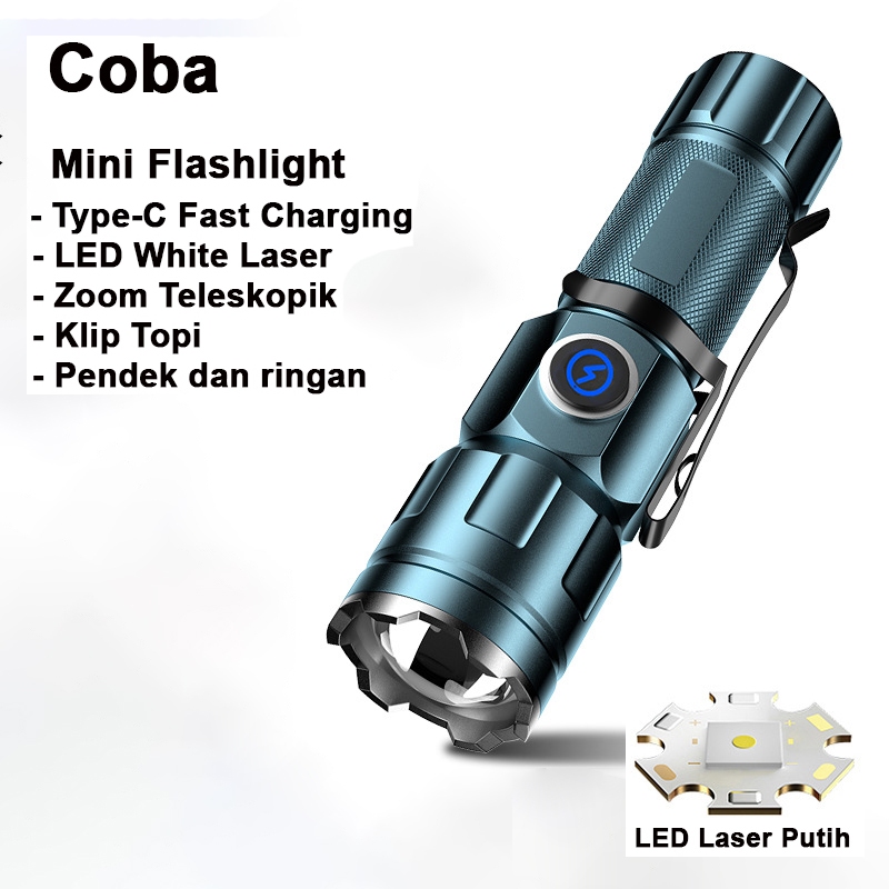 Jual Senter Mini LED Coba F604 LED Laser Putih Magnet Type-C Hiking ...