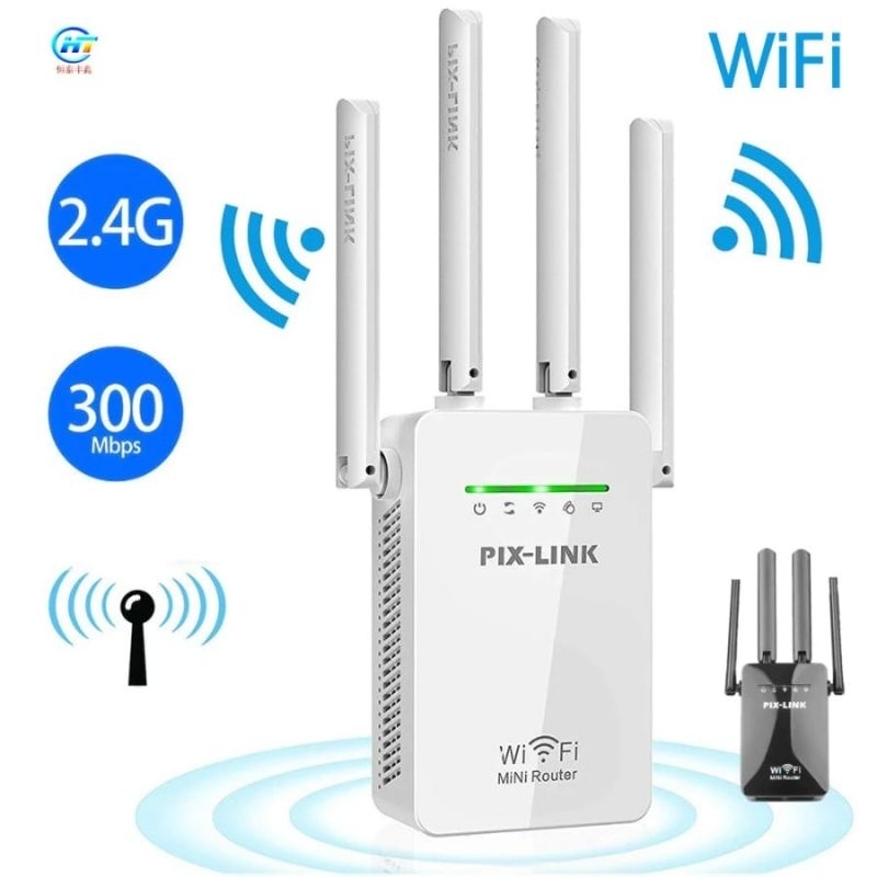 Jual Pix Link WR09 300Mbps Wifi Range Repeater Extender Router Wireless Rotateble 4 Antenna ...