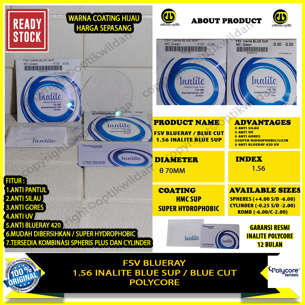 Jual POLYCORE INALITE SINGLE VISION BLUE CUT/BLUERAY FSV 1.56 INALITE BLUE SUP | Shopee Indonesia