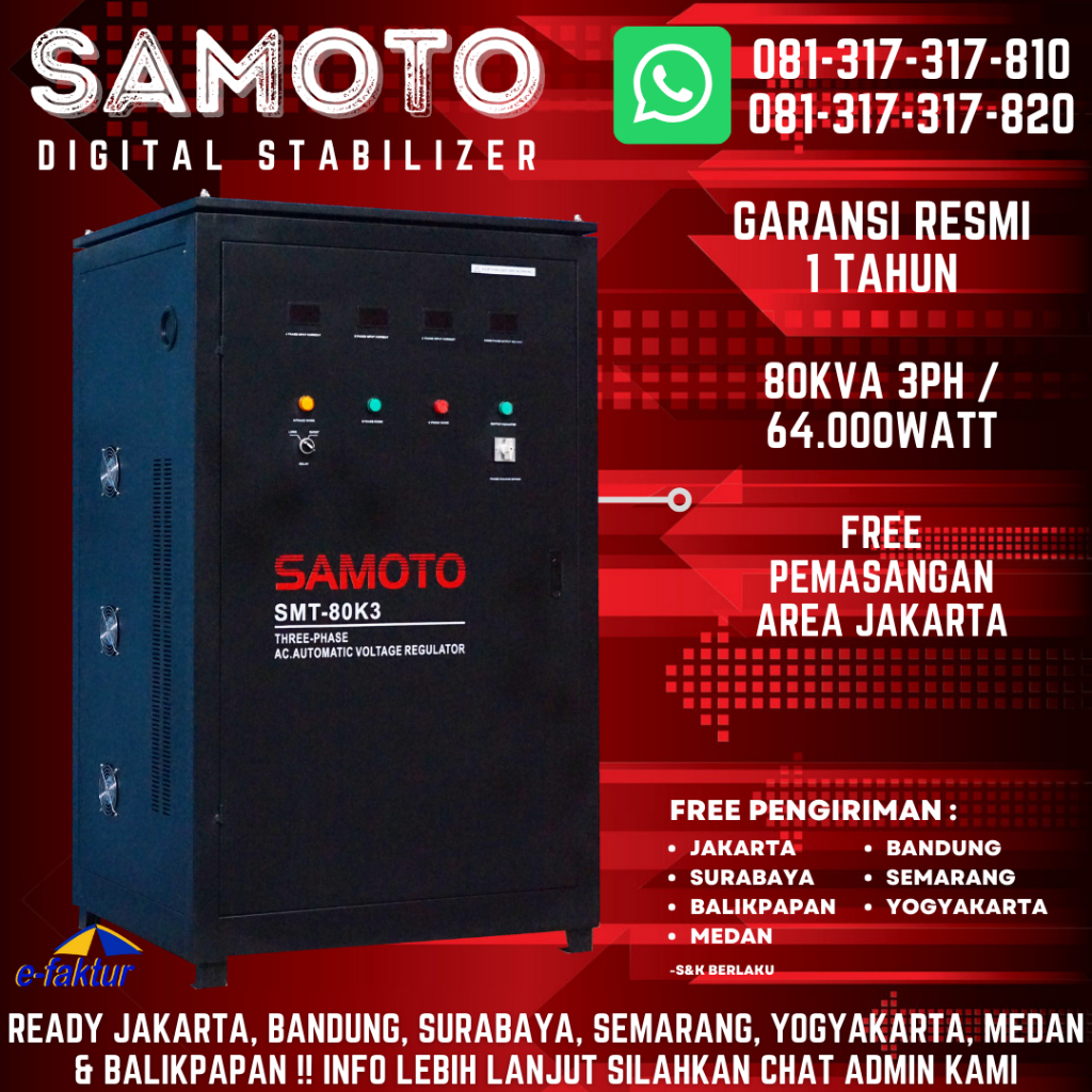 Jual STABILIZER SAMOTO SMT80K3 80KVA 3PHASE STAVOL GEDUNG / KANTOR ...