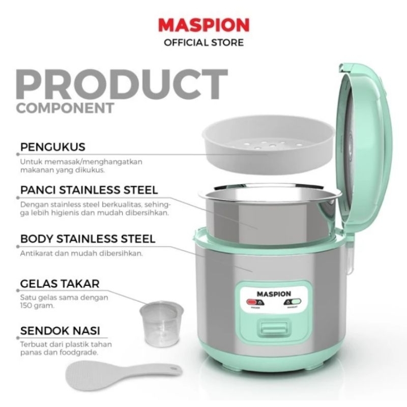 Jual MAGIC COM MASPION MRJ-1003TSS RICE COOKER 1 LITER STAINLESS STEEL ...