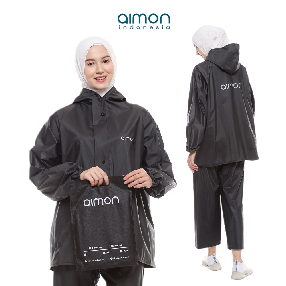 Jual Jas Hujan Pria Wanita Dewasa Setelan Aimon Hitam | Shopee Indonesia