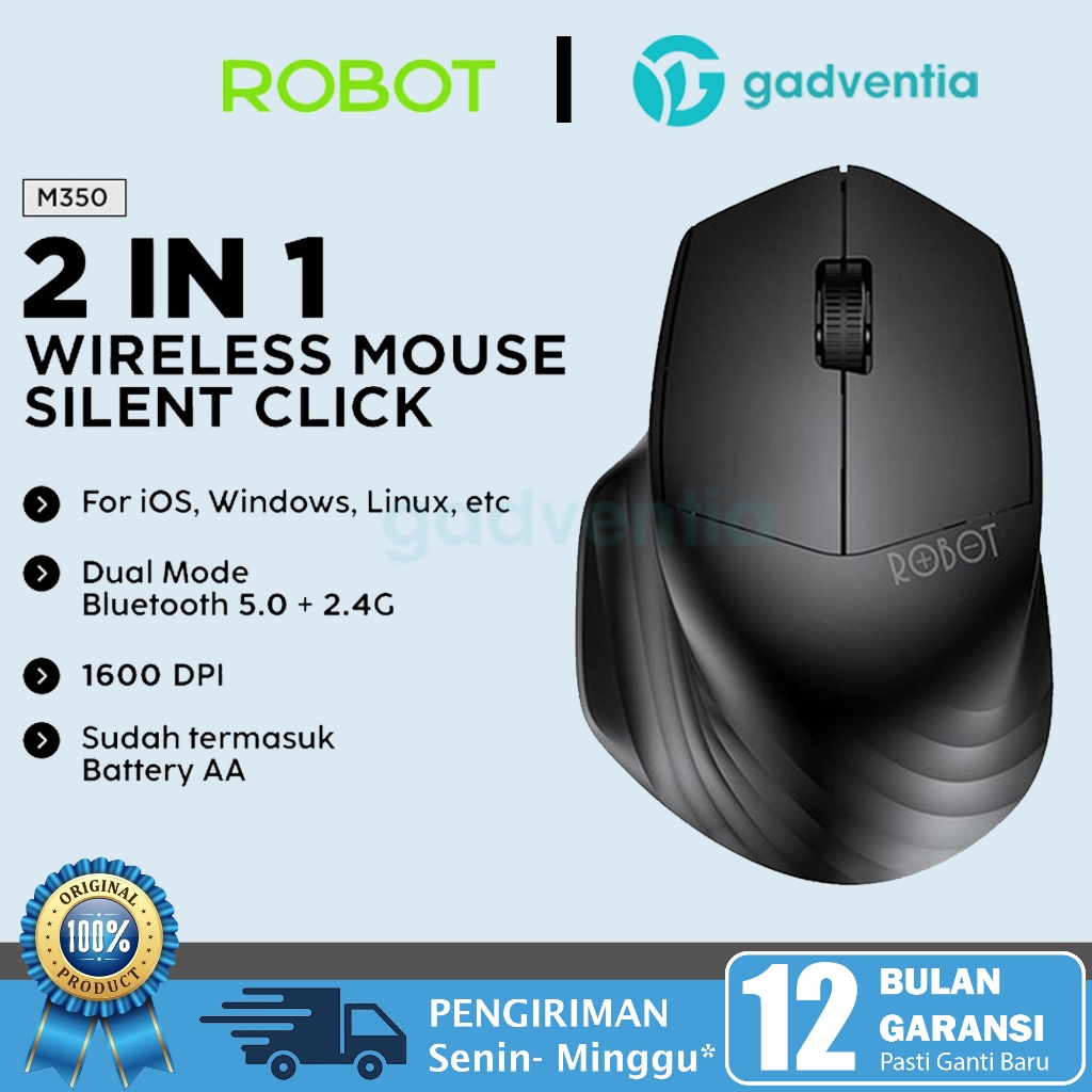 Jual ROBOT M350 M360 M390 Mouse Bluetooth BT 5.0 + Wireless 2in1 Dual ...