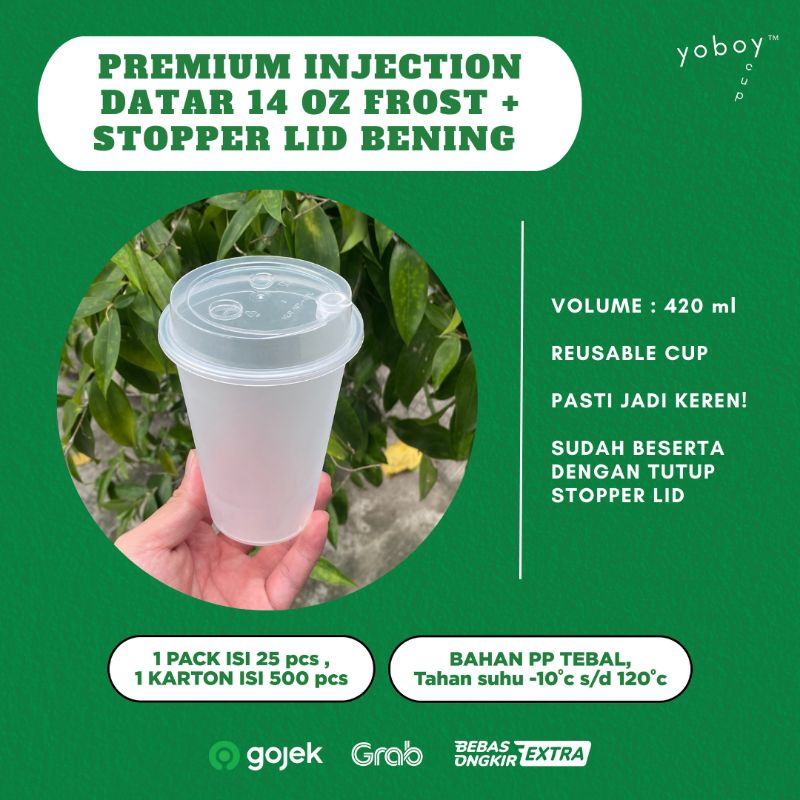 Jual CUP PREMIUM INJECTION DATAR 14oz FROST DOFF + TUTUP STOPPER LID ...