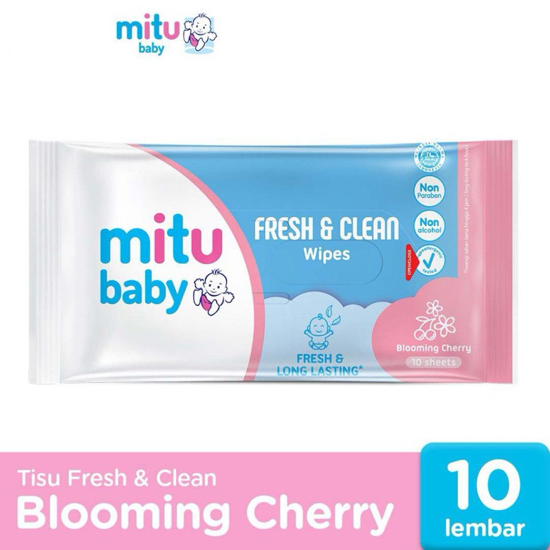 Jual Mitu Baby Wipes Fresh n’ Clean Tisu Basah Isi 10 Blooming Cherry ...
