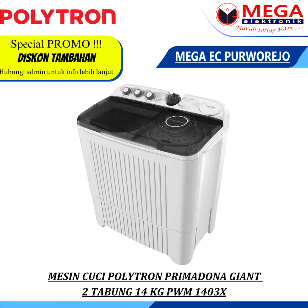 Jual MESIN CUCI POLYTRON PWM 1403 14KG 2 TABUNG | Shopee Indonesia