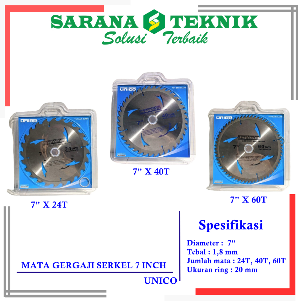 Jual MATA GERGAJI SERKEL KAYU 7 INCH GIGI 24T, 40T, 60T UNICO THIN ...