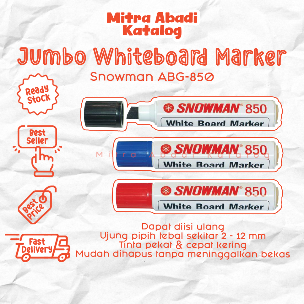 Jual SPIDOL WHITEBOARD SNOWMAN 850 / MARKER JUMBO UJUNG SEPIDOL MIRING ...