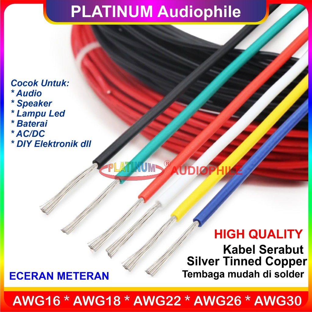Jual Kabel AWG 16 18 22 26 Cable Serabut Silver Tinned Cu Meteran | Shopee Indonesia