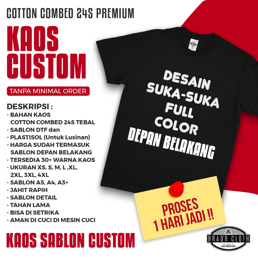 Jual KAOS SABLON CUSTOM (BAHAN TEBAL) COTTON COMBED 24S, SABLON KAOS SATUAN | Shopee Indonesia