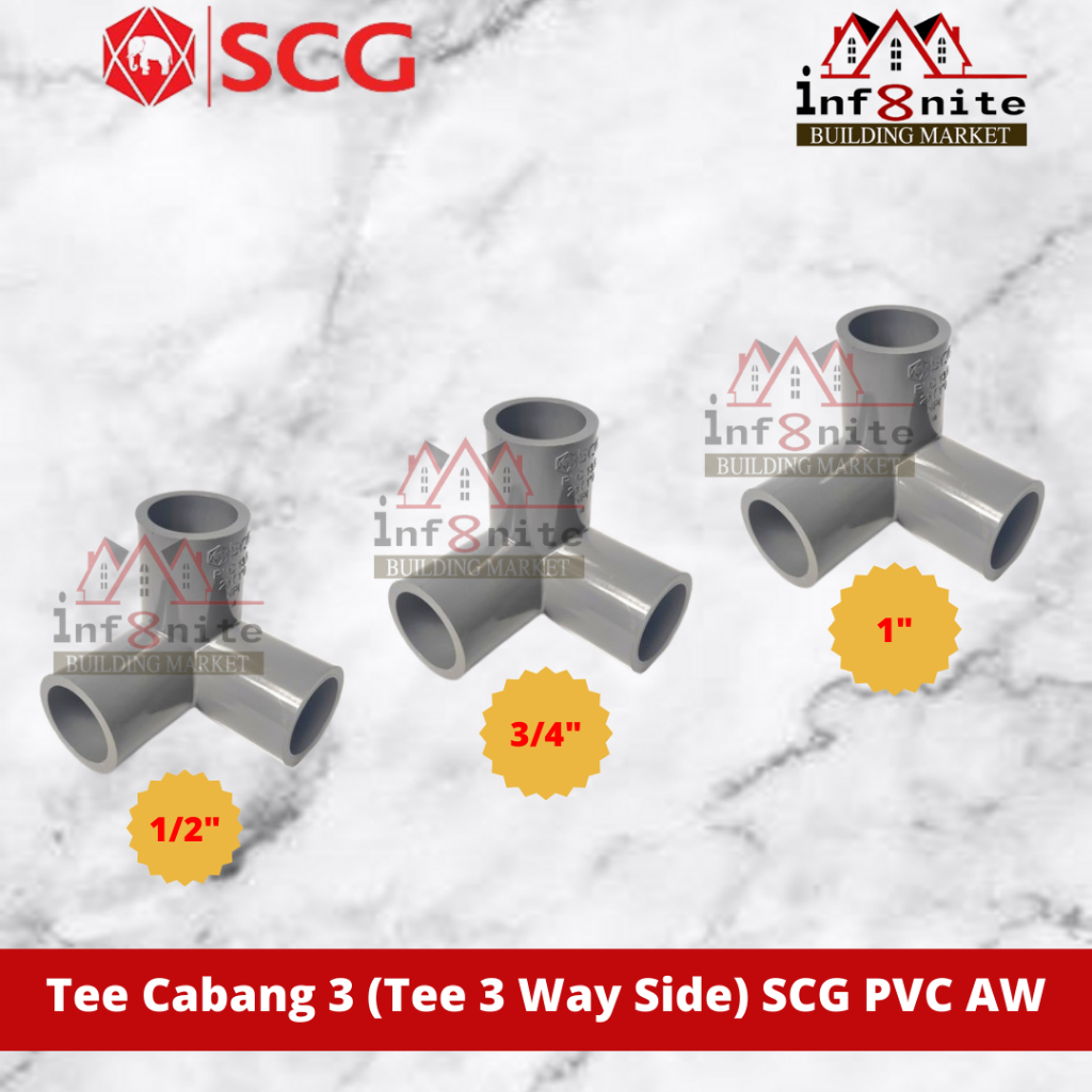 Jual T 3 Way Side Tee Cabang 3 Sudut SCG SCG Pvc AW 1/2" 3/4" 1" Inch | Shopee Indonesia