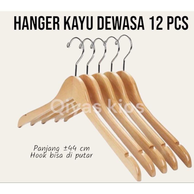 Jual 12 PCS HANGER KAYU DEWASA NATURAL HOOK BISA DI PUTAR GANTUNGAN ...