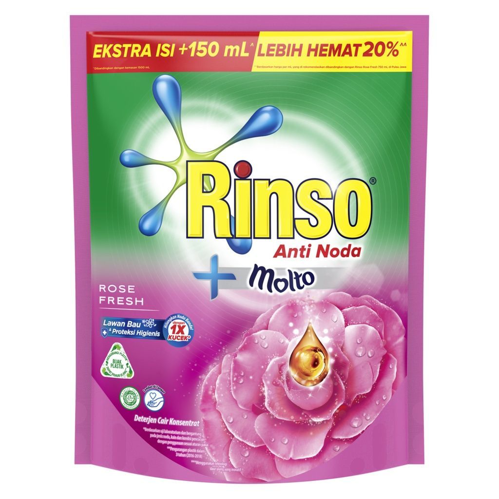 Jual Rinso Molto Deterjen Cair Rose Fresh Liquid Detergent 1.65L ...