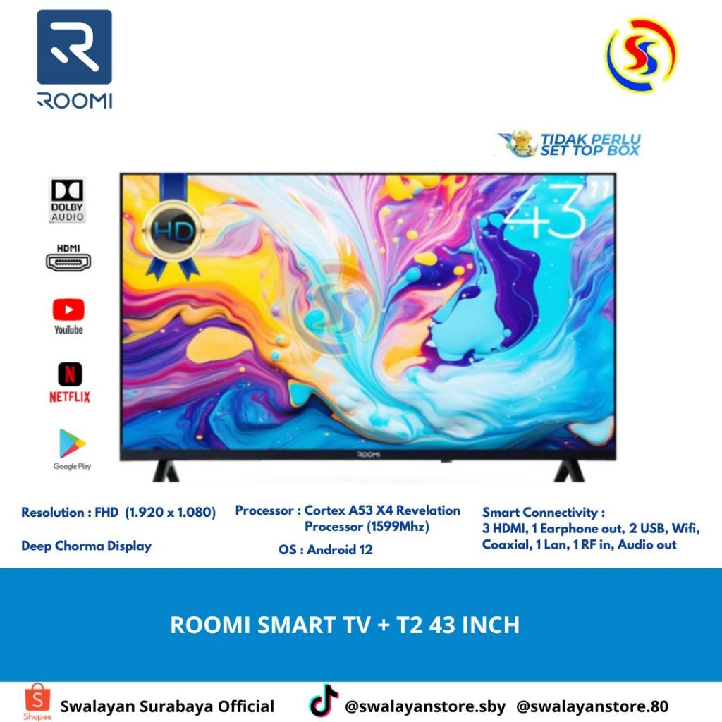 Jual LED TV DIGITAL ROOMI 43" / 32" SMART TV + T2 ORIGINAL GARANSI RESMI | Shopee Indonesia