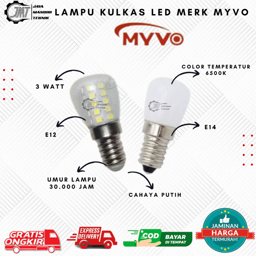 Jual LAMPU LED KULKAS 3 WATT MYVO CAHAYA PUTIH E12 & E14 | Shopee Indonesia