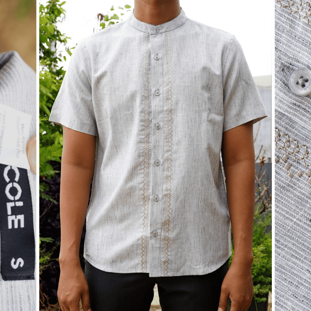 Jual CLE Baju Koko Pria Lengan Pendek Putih Tulang Motif Serat ...