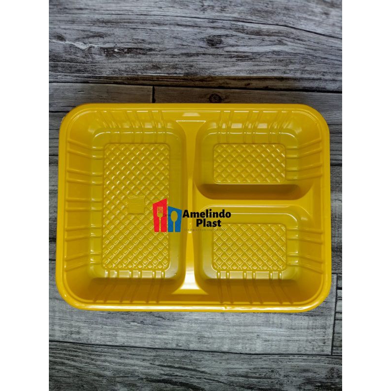 Jual (AP- 3S KUNING isi 25SET) TRAY MIKA BENTO SEKAT 3 KUNING - LUNCH ...