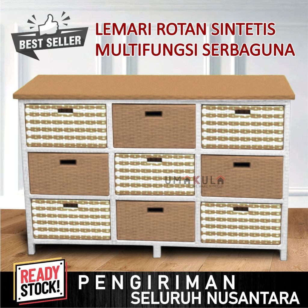 Jual Rak Lemari Rotan Sintetis 9 Laci Bufet Buffet Meja TV Ruang Tamu ...