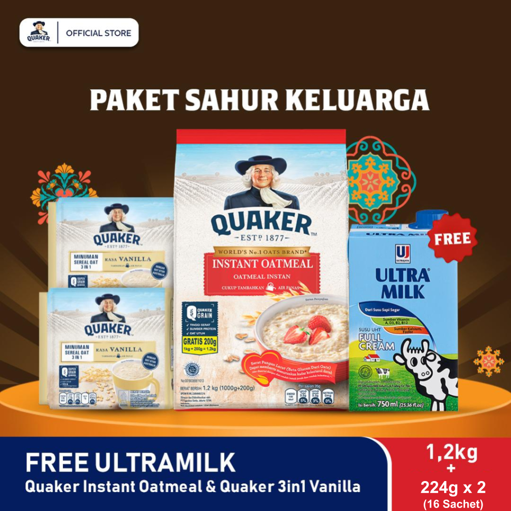 Jual Quaker Instant Oatmeal 1,2kg + 3in1 Vanilla FREE Ultra Milk Full Cream 750ml | Shopee Indonesia