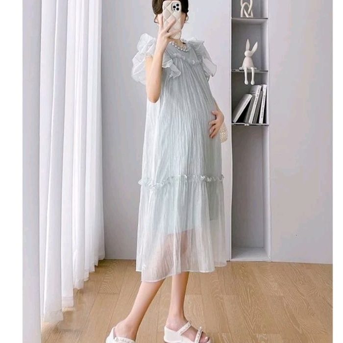 Jual 00623 Baju DRESS IBU HAMIL MACHARINE RUFFLE REMPEL MATERNITY DRES ...