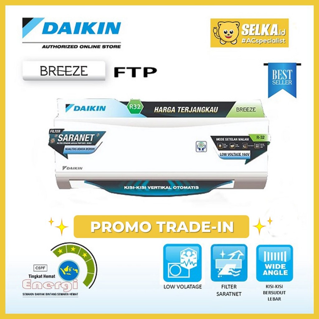 Jual AC DAIKIN FTP25AV149 / FTP 25 AC SPLIT 1 PK BREEZE STANDARD INDONESIA | Shopee Indonesia