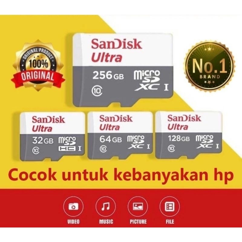 Jual MEMORY CARD MICRO SD SANDISK 32GB 64GB 128GB 256G CLASS 10 ORI ...