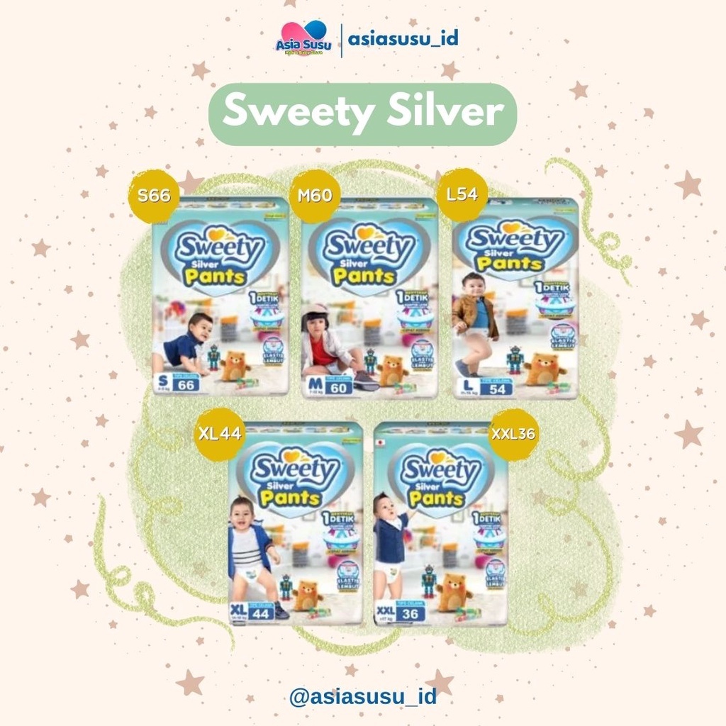 Jual [HARGA TERBAIK] SWEETY SILVER PANTS NB-S40 S66 M60 L54 XL42 XXL32 ...