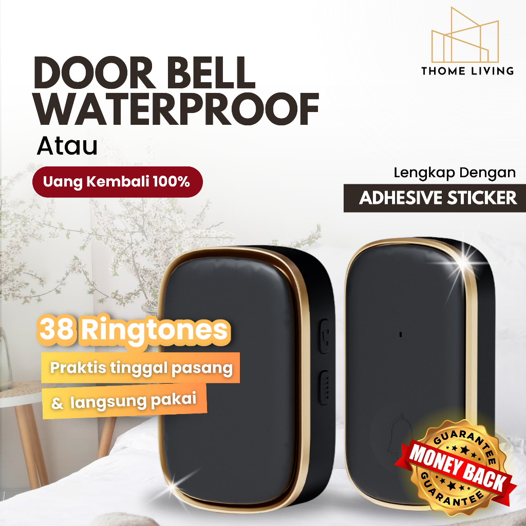 Jual THOME Bel Rumah Wireless Door Bell Waterproof 1 Receiver Bel Pintu ...