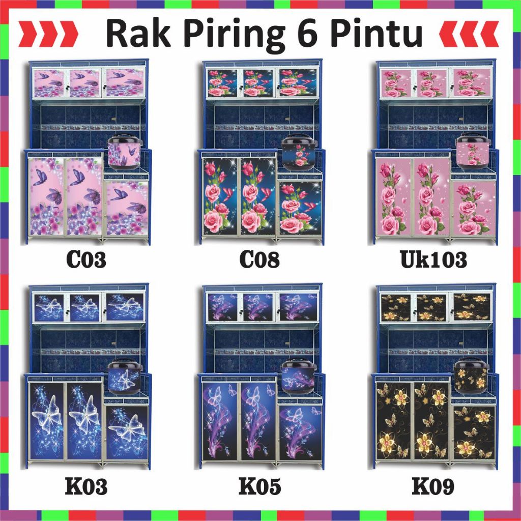 Jual Stiker Rak Piring 6 Pintu Motif Bunga Flower Kupu Kupu | Shopee ...
