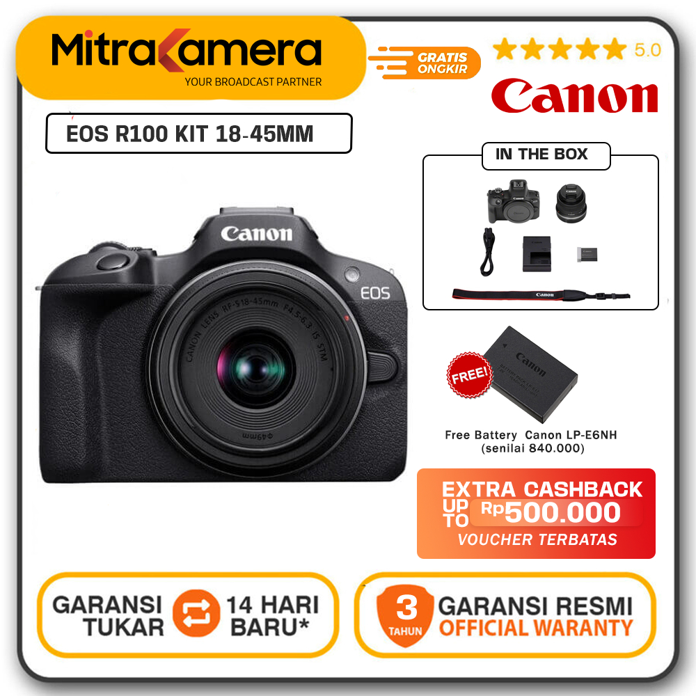 Jual Canon EOS R100 Kit 18-45mm IS STM Resmi | Shopee Indonesia