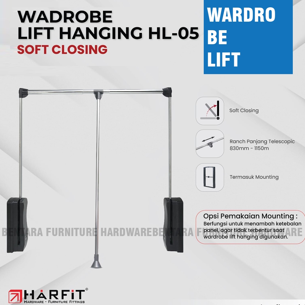 Jual HARFIT HL-05 WARDROBE LIFT SLOW-MOTION SOFT CLOSE HANGING ...