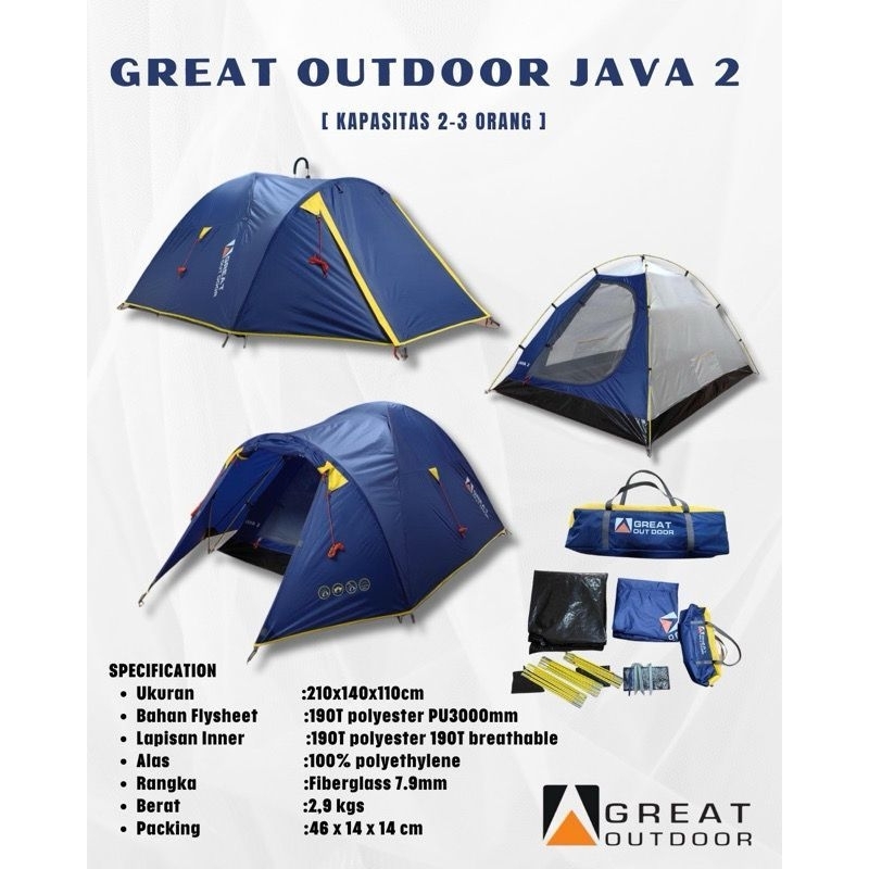 Jual Tenda Camping Java 2 Great Outdoor Kapasitas 2-3 Orang Tenda Kemah | Shopee Indonesia