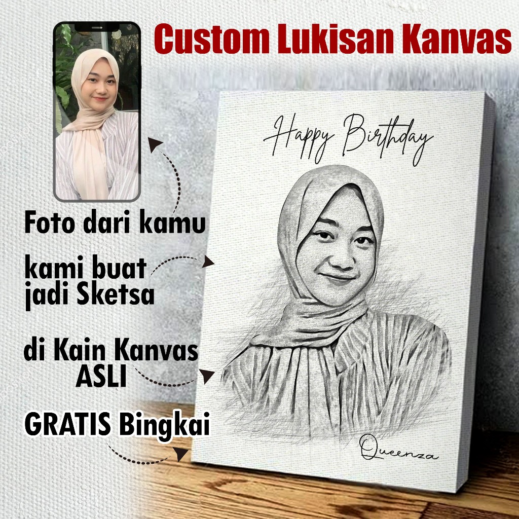 Jual Custom Sketsa Kanvas (20x30) Lukisan di kanvas - Kado Lukisan ...