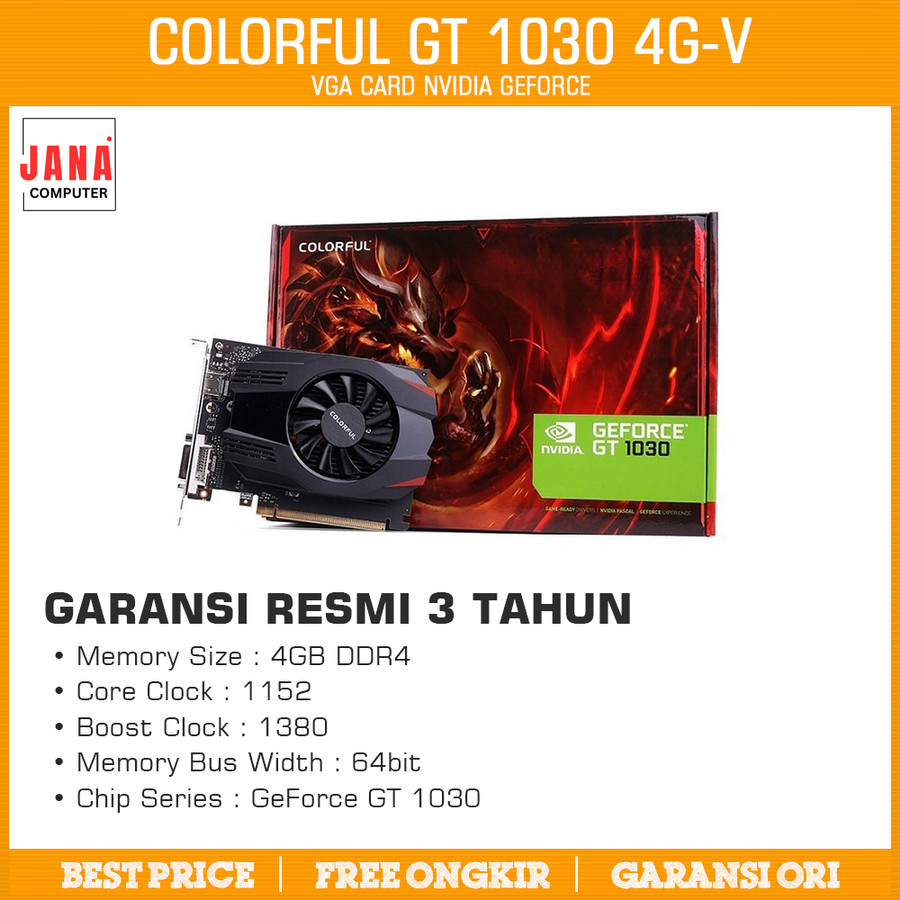 Jual VGA COLORFUL GT 1030 4GB DDR4 - Nvidia GeForce GT1030 4G-V 64bit ...