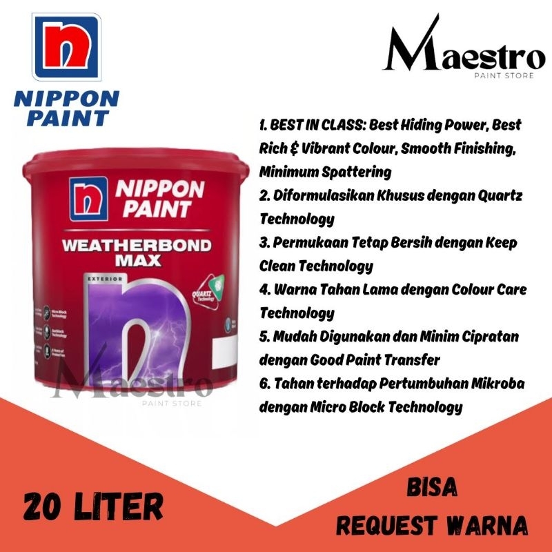 Jual CAT TEMBOK NIPPON PAINT WEATHERBOND MAX EXTERIOR 20 L / BRILLIANT ...