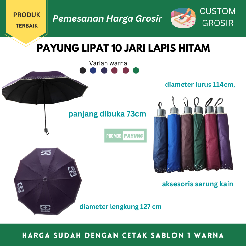 Jual [ PAYUNG CUSTOM GROSIR ] payung lipat rangka 10 jari besar jumbo ...