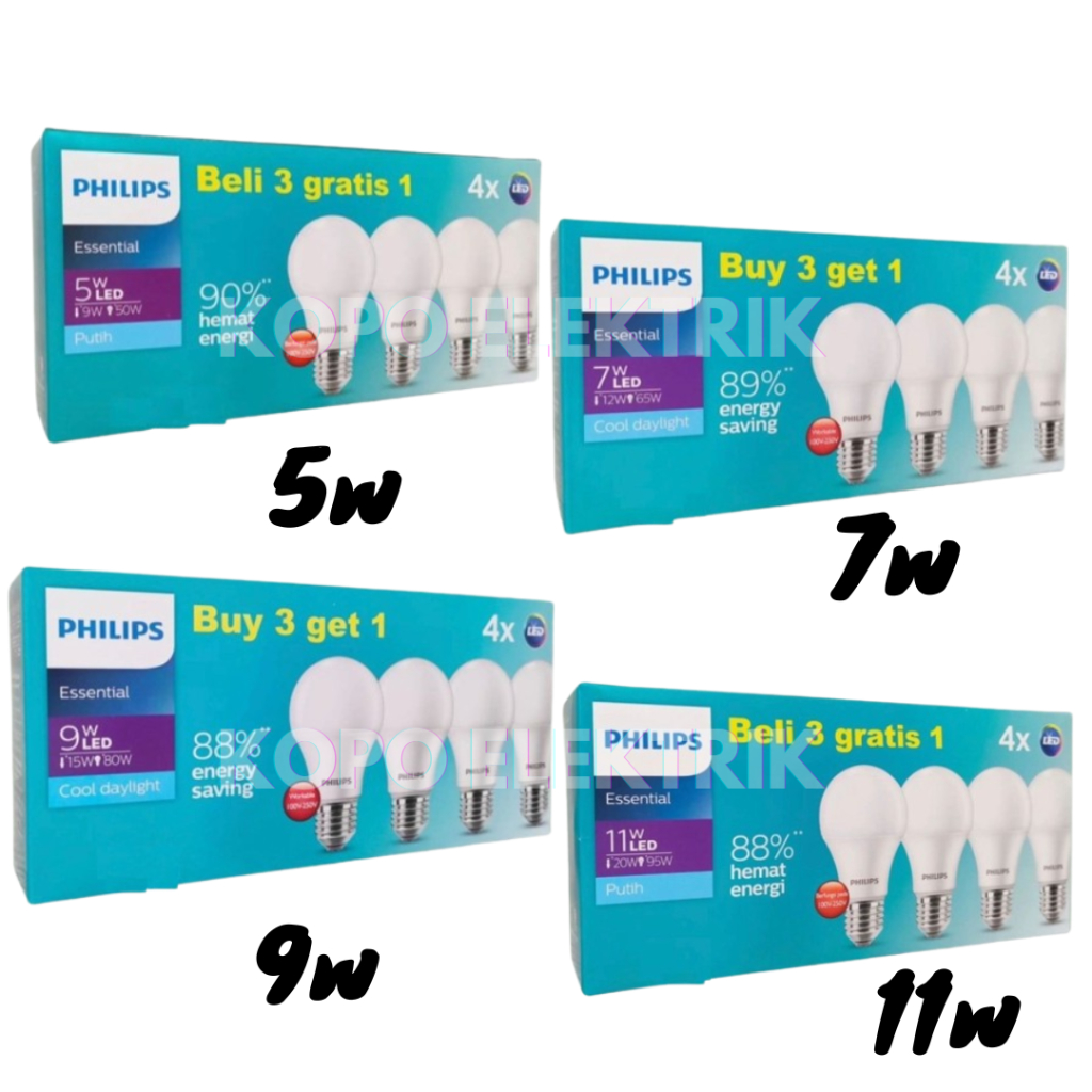 Jual Philips Lampu LED Multipack Essential 5W 7W 9W 11W Putih | Shopee Indonesia